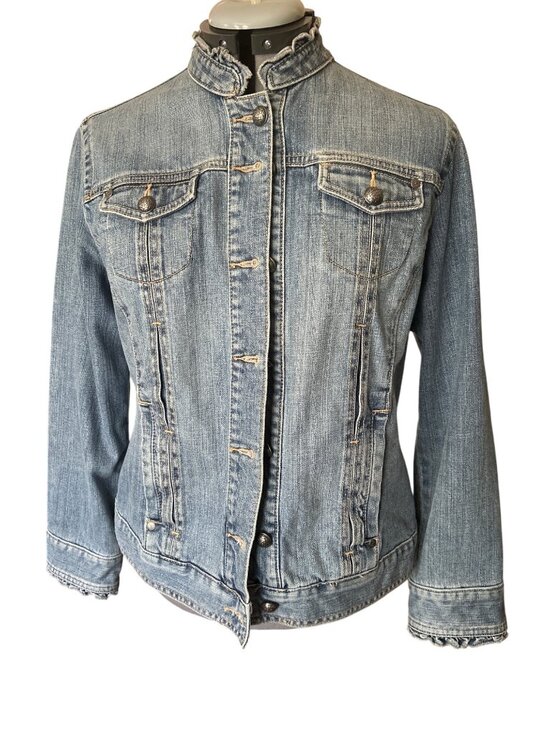 Chico's | Jackets & Coats | Chicos Platinum Denim Jacket Sz Med Light ...